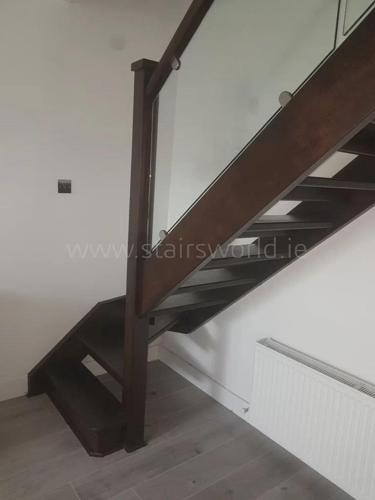 Red Deal Wooden Staircase With Glass - StairsWorld